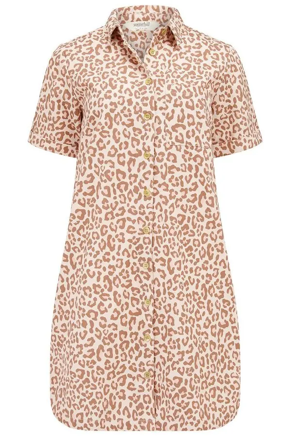 SUGARHILL BRIGHTON Zoe Mini Shirt Dress Stone, Classic Leopard - Orange