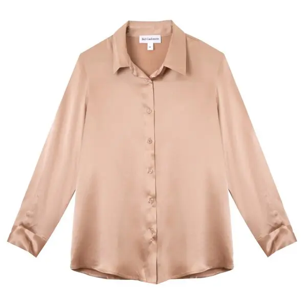 BEL CASHMERE Diana Silk Blouse In Latte - Brown