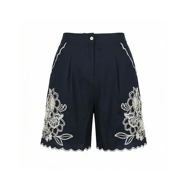 NOOKI DESIGN Petra Embroidered Cutout Shorts - Black