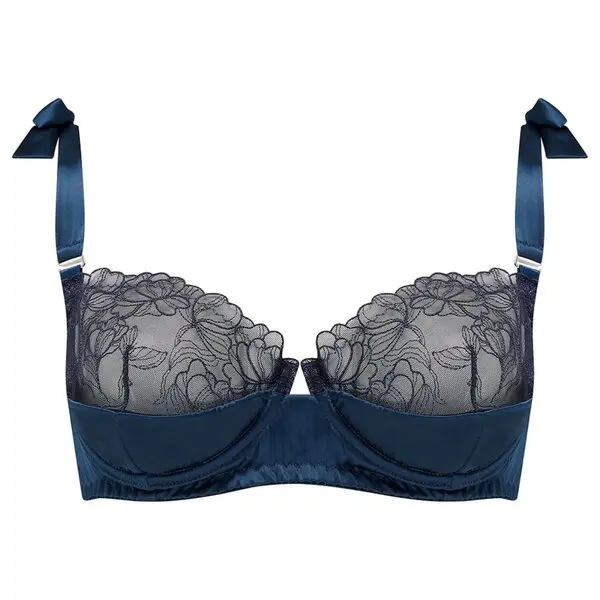 VOLLERS THE CORSET COMPANY LIMITED Aria Satin Balcony Bra - Blue