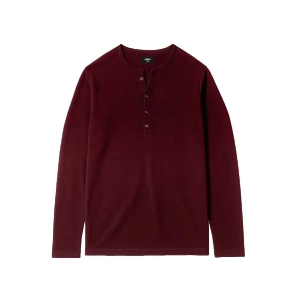 OTHER UK Long Sleeve Henley T-shirt Oxblood - Red