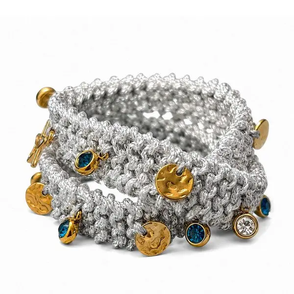 HILO DE MAR Double Bracelet With Charm Details - Silver