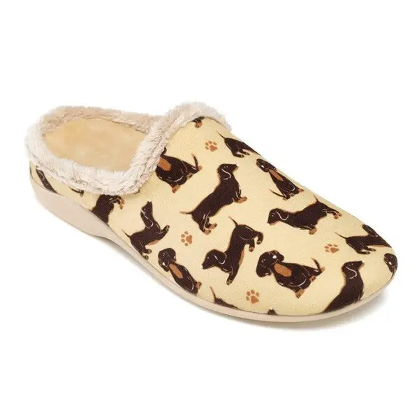 BEDROOM ATHLETICS Coco All Over Dog Print Mule Slipper Beige - Yellow