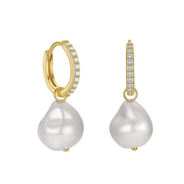 ANGEL BAROCCO Detachable Diamond Huggie Baroque Pearl Earrings - Gold