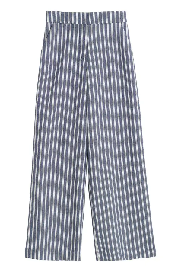 LOUCHE Tilde Ticking Stripe Straight Cut Trouser Navy And White - Blue/white