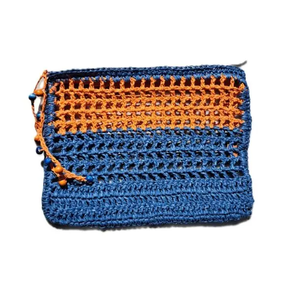 SPRINGMOONATELIER Blue & Orange Raffia Handwoven Clutch - Blue/orange