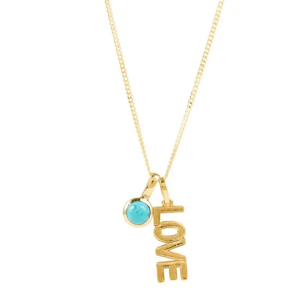 CHARLOTTE'S WEB JEWELLERY Gold / Blue Love Rocks Gold Vermeil Necklace With Turquoise Birthstone Charm - Gold/blue