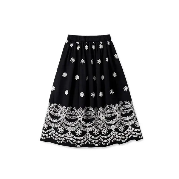 YUMI Embroidered Midi Skirt - Black