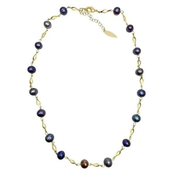 FARRA Purple Natural Pearls Minimalist Necklace - Black