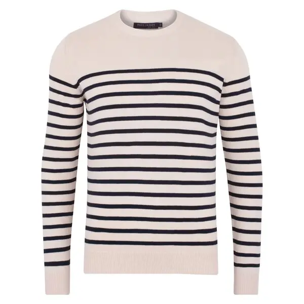 PAUL JAMES KNITWEAR Neutrals Lightweight Cotton Allen Striped Breton Sweater Ecru - Beige