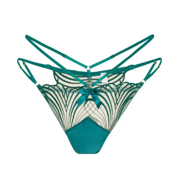 EMPRESS MIMI Queen Of Cups Emerald Embroidered G-string - Green