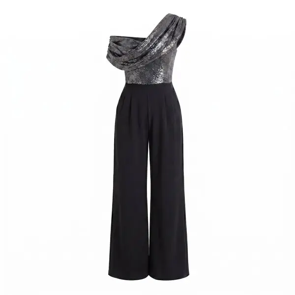 ATOM LABEL Venice Jumpsuit In & Gunmetal Sequin - Black