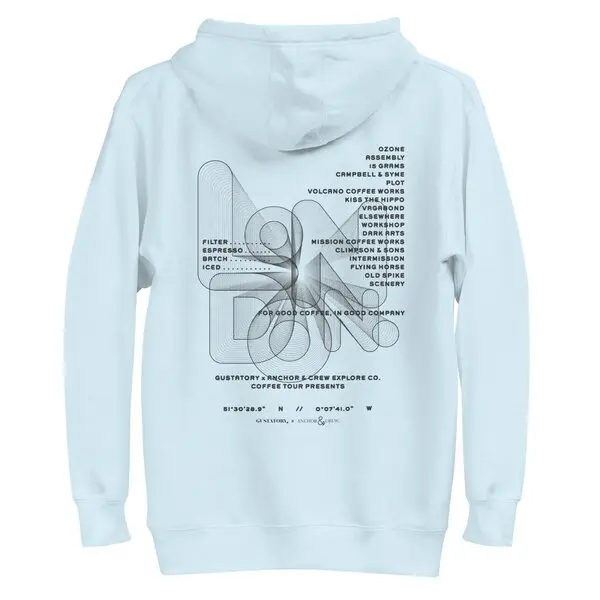 ANCHOR & CREW Sky Gustatory London Coffee Scene Cotton Blend Embroidered Hoodie - Blue