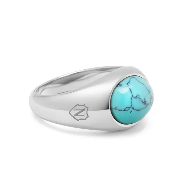 NIALAYA JEWELRY Oval Signet Ring With Turquoise Stone - Silver