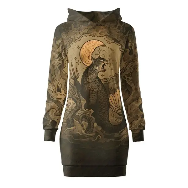 ALOHA FROM DEER God Of The Sea Oversize Hoodie Dress - Brown/yellow