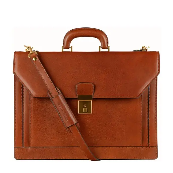 TIME RESISTANCE Large Leather Briefcase In Cognac Invisible - Brown