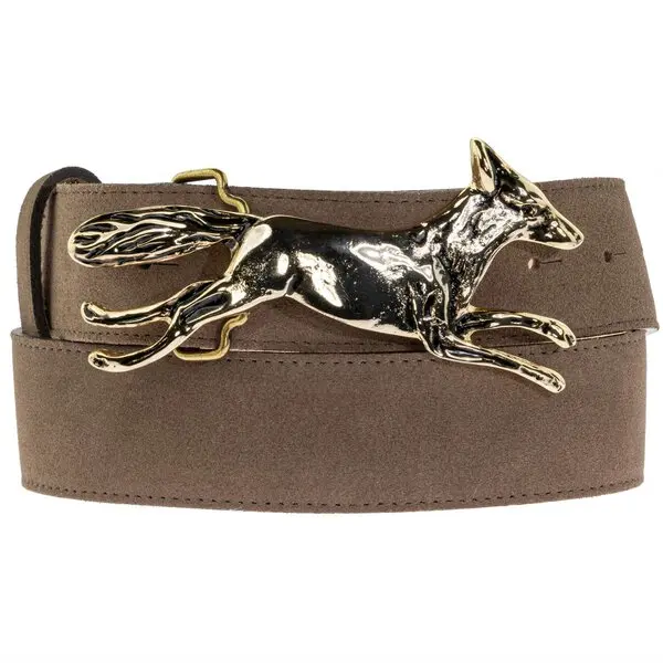 PEACHY BELTS LTD Neutrals Fox Buckle On Mink Suede Belt - Gold