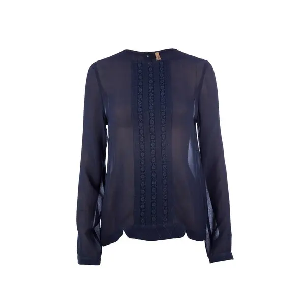 CONQUISTA Sheer Ethnic Style Top Navy - Blue