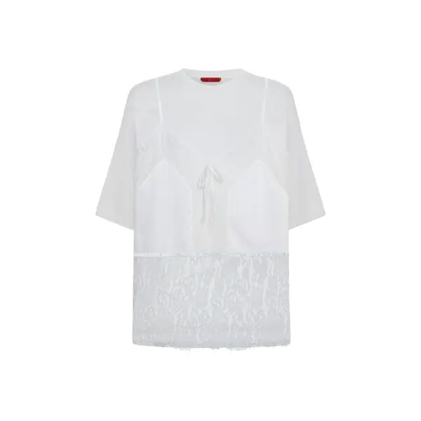 PCFG Daydreamers Mini T-shirt Dress With Lace And Satin Details - White