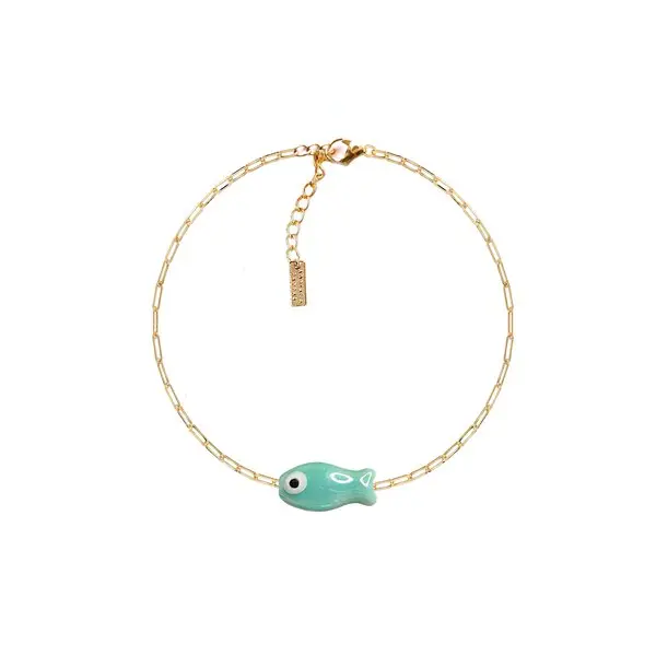ADRIANA PAPPAS DESIGNS Fishy Chain Anklet Turquoise - Blue