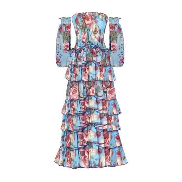 NUR KARAATA Rosa Blu Maxi Floral Dress