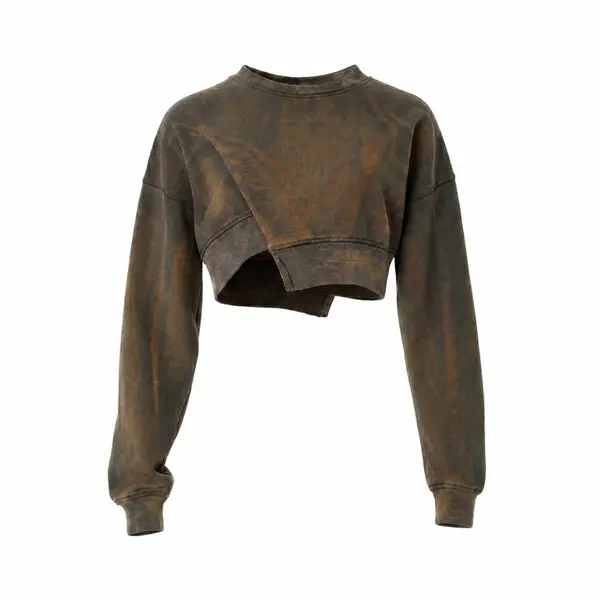 GAO REPUBLIC Neutrals Sweatshirt Cropped With Asymmetric Hem Jersey Acid - Brown