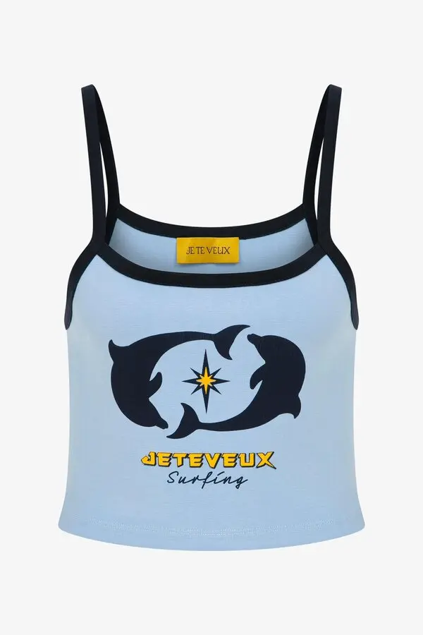JE TE VEUX Nami Dolphin Graphic Crop Top - Blue