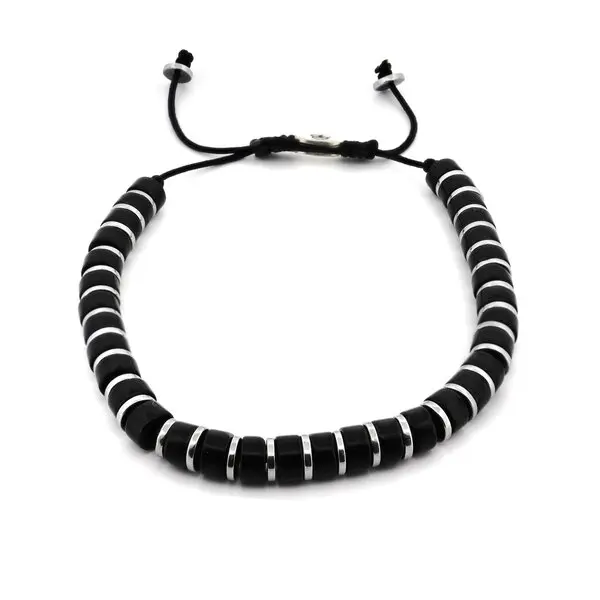 EBRU JEWELRY Black / Silver Black Onyx Stone Beaded Adjustable Bracelet Black - Black/silver