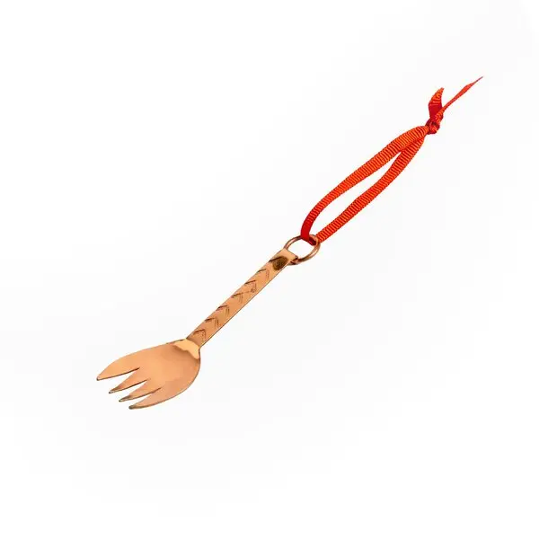 ANATOLIACRAFT Handmade Pure Copper Miniature Pasta Fork - Brown