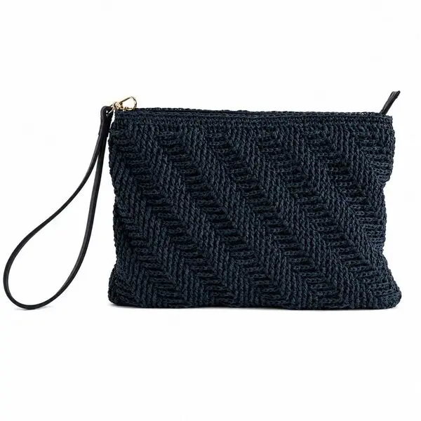 HAMEL ATELIER Handwoven Raffia Clutch Bag Navy - Blue