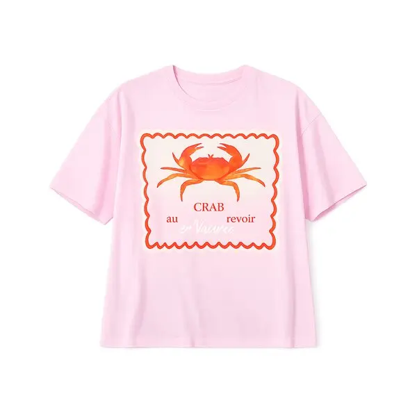 YUMI Crab Vacation Print T Shirt - Pink