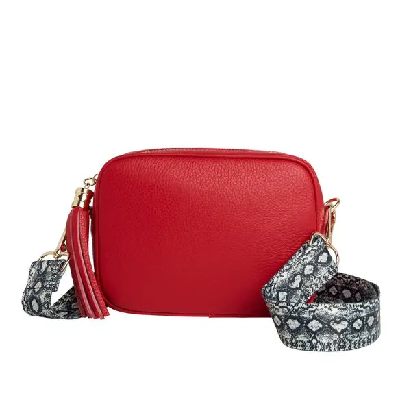 BETSY & FLOSS Verona Crossbody Tassel Bag With Snake Print Strap - Red