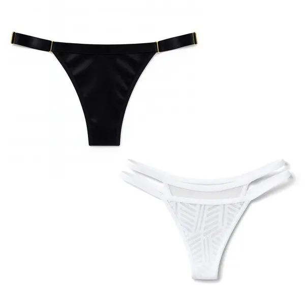 ZELF INTIMATES Black / White Adjustable Thongs Set – Black Sustainable & White Mesh - Black/white