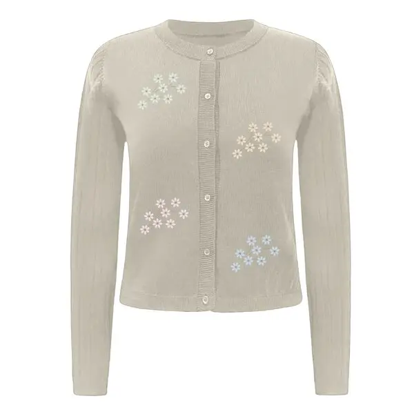 ROCH PEREL Neutrals Beige Flower Embroidered Cardigan - Brown