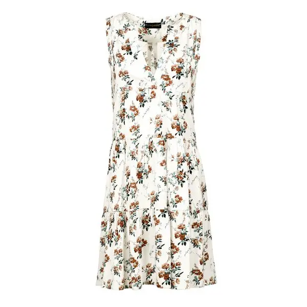 CONQUISTA Neutrals Sleeveless Ecru Floral A Line Dress - Beige