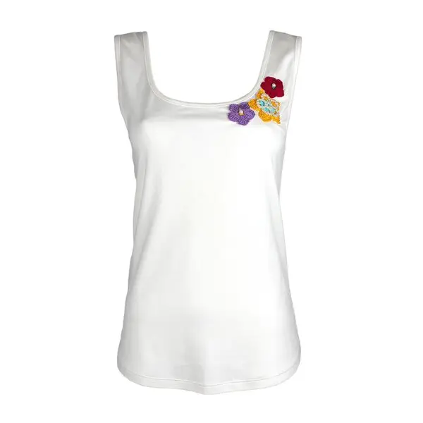 LALIPOP DESIGN Tank Top With Handmade Crochet Patches - White