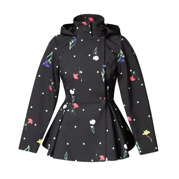 RAINSISTERS Jacket With Detachable Hood And Flower Print: Cosmic Meadow - Black