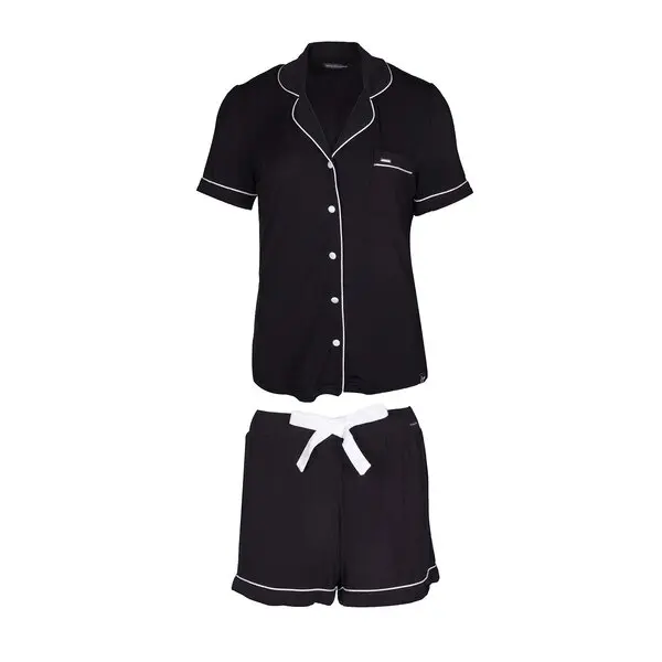 PRETTY YOU Bamboo Shirt Short Set - Black