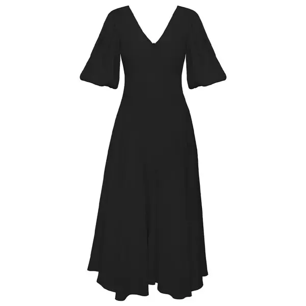 ALINA CERNATESCU Swan Sustainble Linen Bamboo Cockail And Elegant Day-to-night Midi Dress - Black