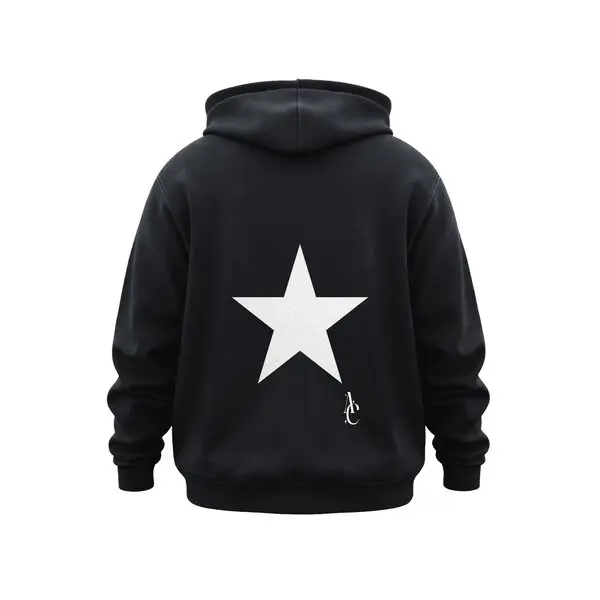 AURA & CO White / Black Brooklyn White Glitter Star Hoodie - White/black