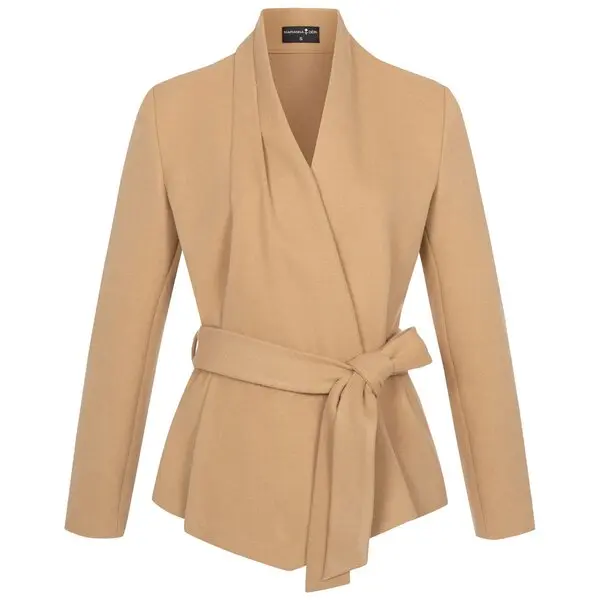 MARIANNA DÉRI Wrap Jacket With Shawl Collar Sand - Brown