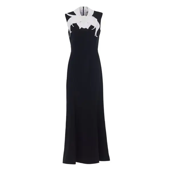 JULIA ALLERT Evening Maxi Dress With Floral Neckline - Black