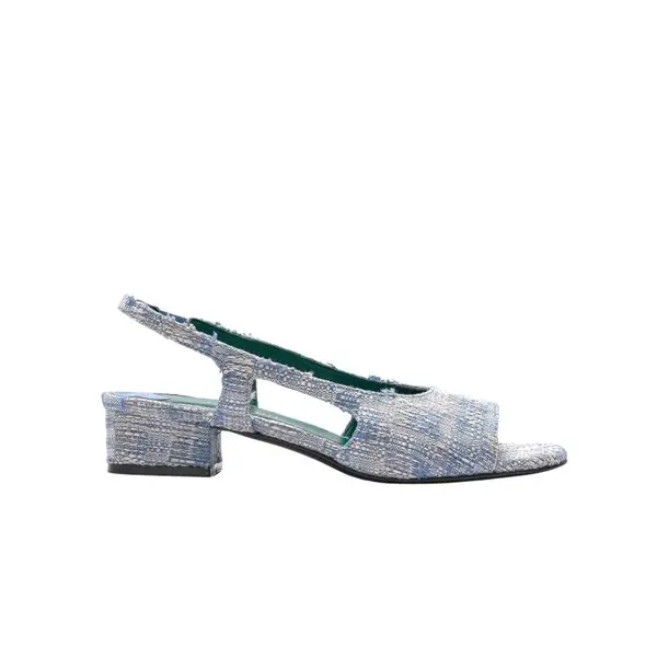 FLORRIE Laura Tweed Block Heel Slingback Sandal - Blue