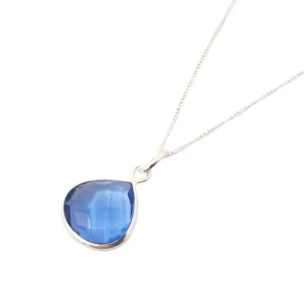 HARFI Silver / Blue Silver Fine Chain With Heart Blue Topaz December Birthstone Pendant - Silver/blue