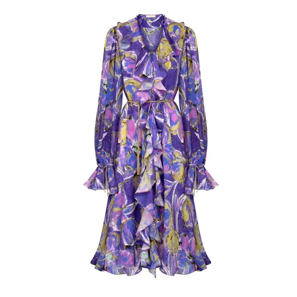 ELSAVA Sunset In Bloom Ruffle Drerss - Purple