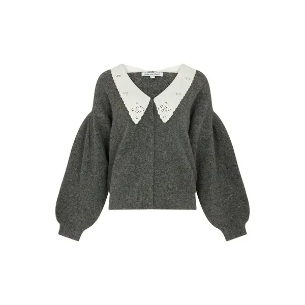LILY AND LIONEL Suzzanna Embroidered Collar Cardigan In Charcoal - Grey