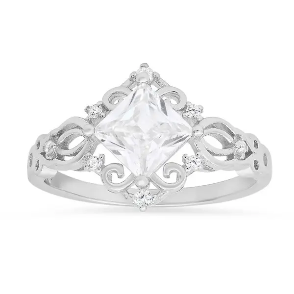 KYLIE HARPER Vintage Princess-cut Diamond Cz Filigree Ring In Sterling - Silver