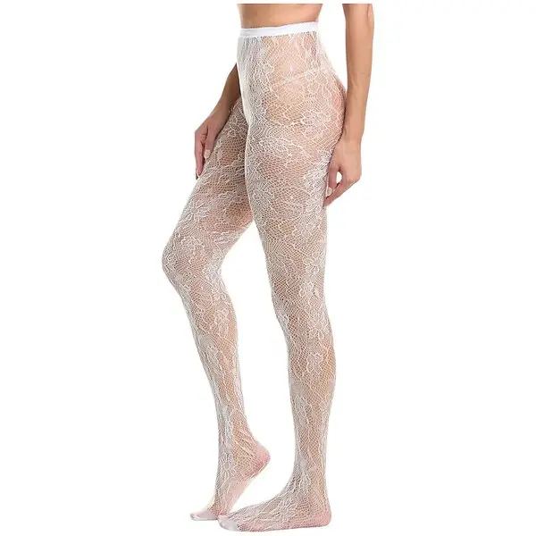HIGH HEEL JUNGLE BY KATHRYN EISMAN Venise Lace Fishnet Tights - White