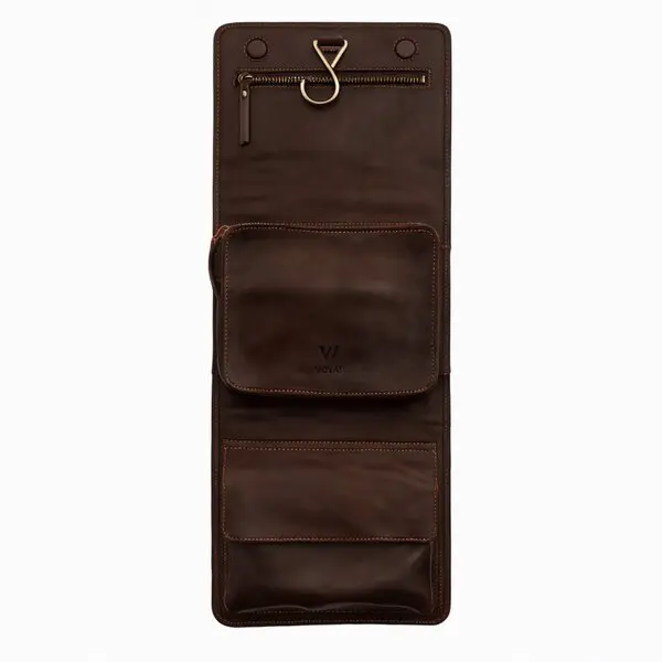 VIDA VIDA Luxury Leather Hanging Wash Bag - Brown