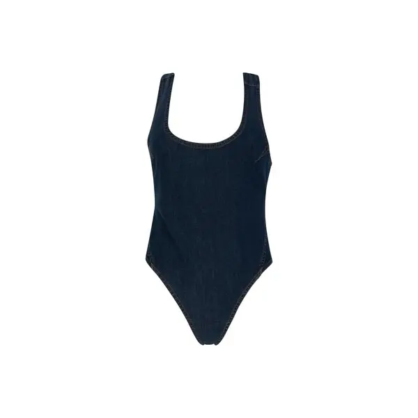 CIRCULAR PATH Scoop Neck Criss Cross Bodysuit Top-swimsuit Midnight - Blue